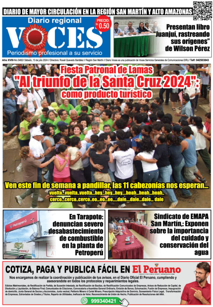 Portada, sábado 13 de julio 2024 - Diario Voces